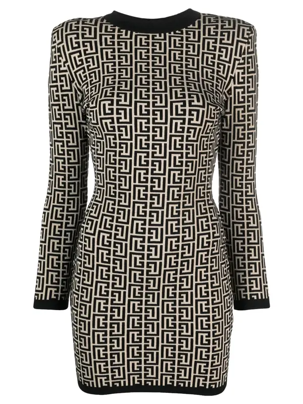 Balmain Monogram Jacquard Dress - Neutrals