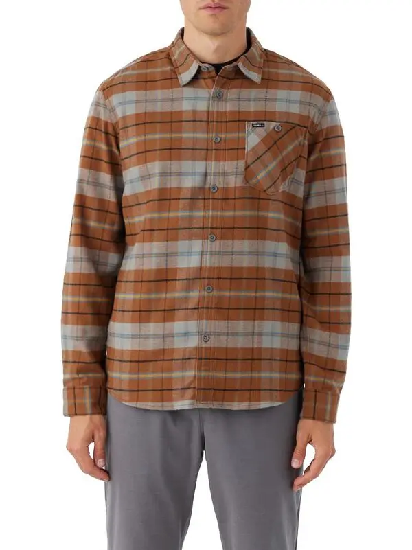 O'Neill Redmond Plaid Stretch Flannel Button-up Shirt - Medium Brown