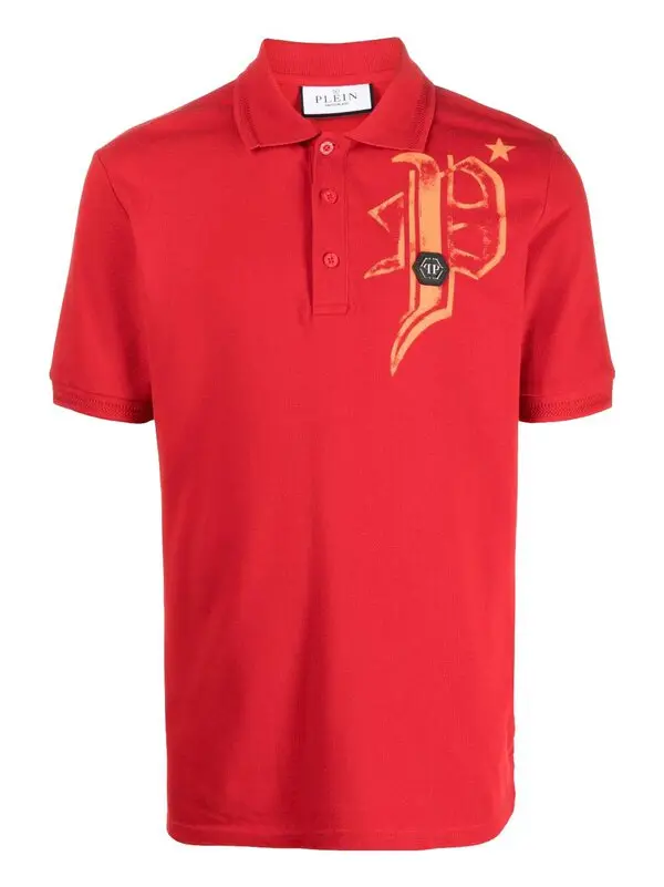 Philipp Plein Skull & Bones Jersey Polo Shirt - Red