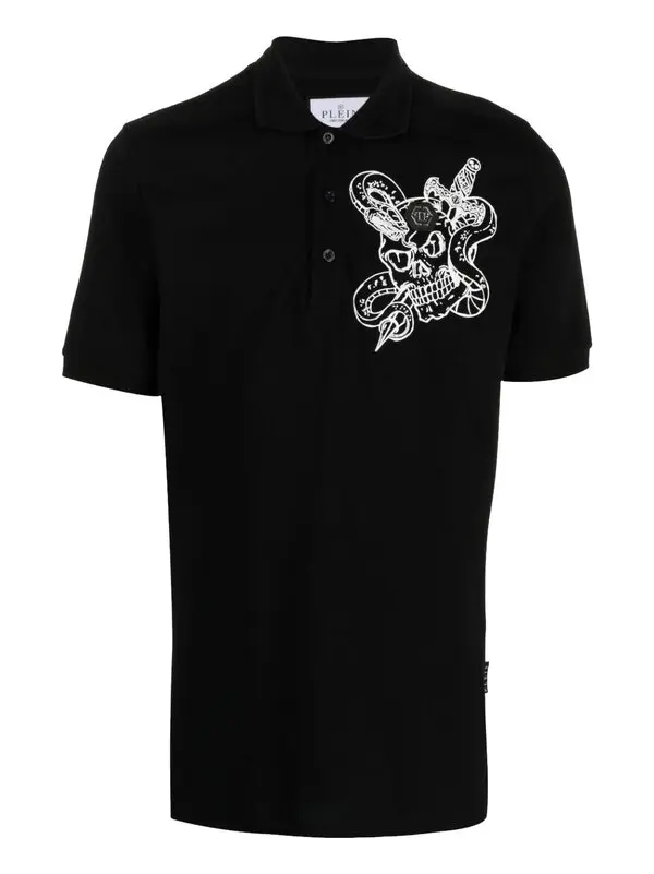 Philipp Plein Snake-print Cotton Polo Shirt - Black