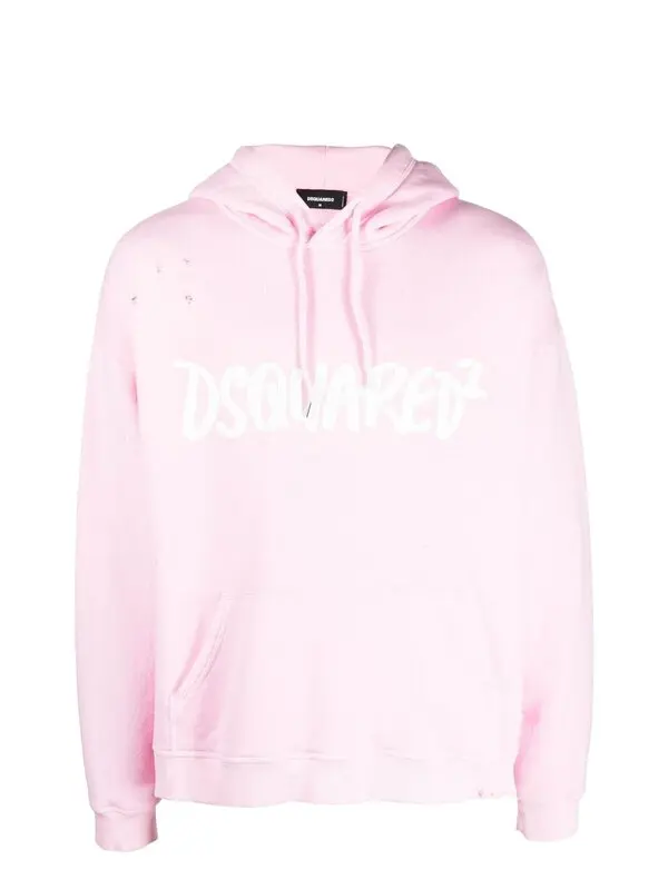 Dsquared2 Distressed-finish Cotton Hoodie - Pink
