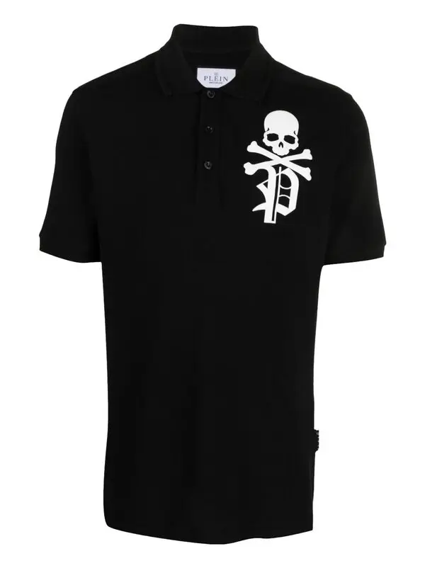 Philipp Plein Skull & Bones Piqué Polo Shirt - Black