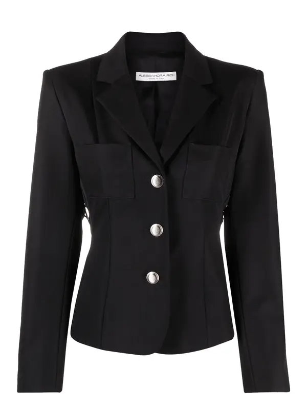 Alessandra Rich Wool-blend Blazer With Lace-up Detail - Black