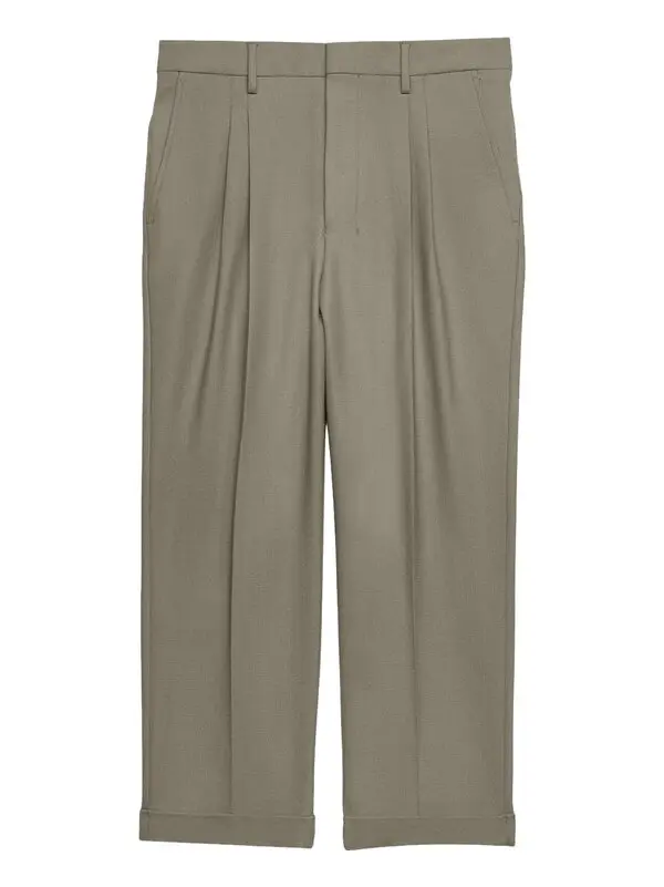 AMI Paris Box-pleated Cropped Trousers - Grey