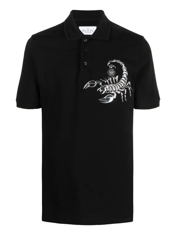 Philipp Plein Scorpion Cotton Polo Shirt - Black