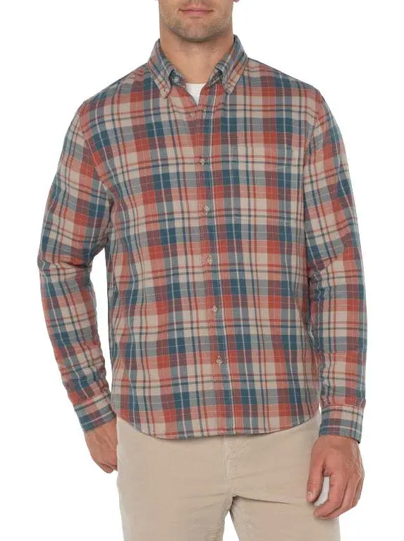 LIVERPOOL Plaid Button-down Shirt - Oat/teal Multi