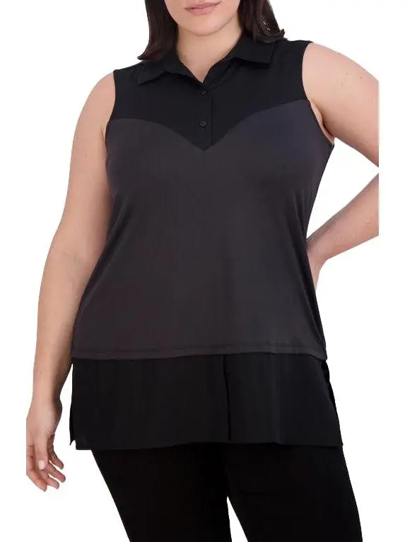 Foxcroft Sasha Mixed Media Sleeveless Button-up Shirt - Black