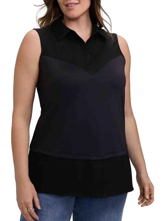 Foxcroft Sasha Mixed Media Sleeveless Button-up Shirt - Black