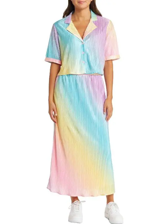 DRESSED IN LALA Rainbow Stripe Two-piece Shirt & Skirt Set - Rainbow Daydream
