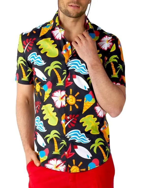 Opposuits Tropical Thunder Stretch Short Sleeve Button-up Shirt - Black