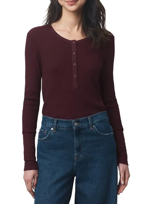 Splendid Classic Thermal Henley - Dark Plum Purple