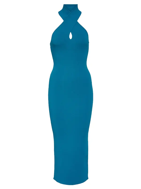 Alaïa Halterneck Bodycon Midi Dress - Blue