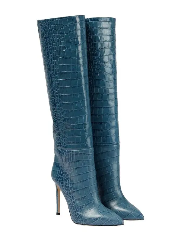 Paris Texas Croc-effect Leather Knee-high Boots - Blue
