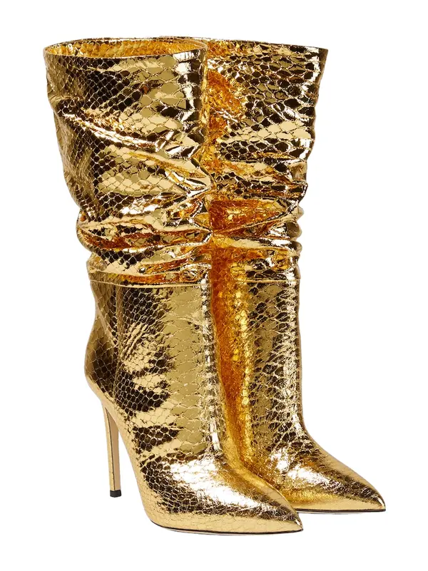 Paris Texas Slouchy Metallic Leather Boots - Gold