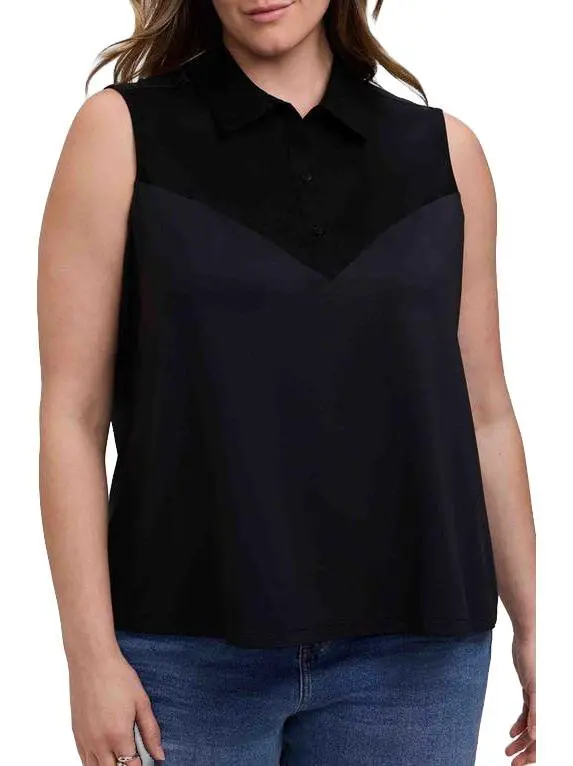 Foxcroft Ricki Mixed Media Sleeveless Button-up Shirt - Black