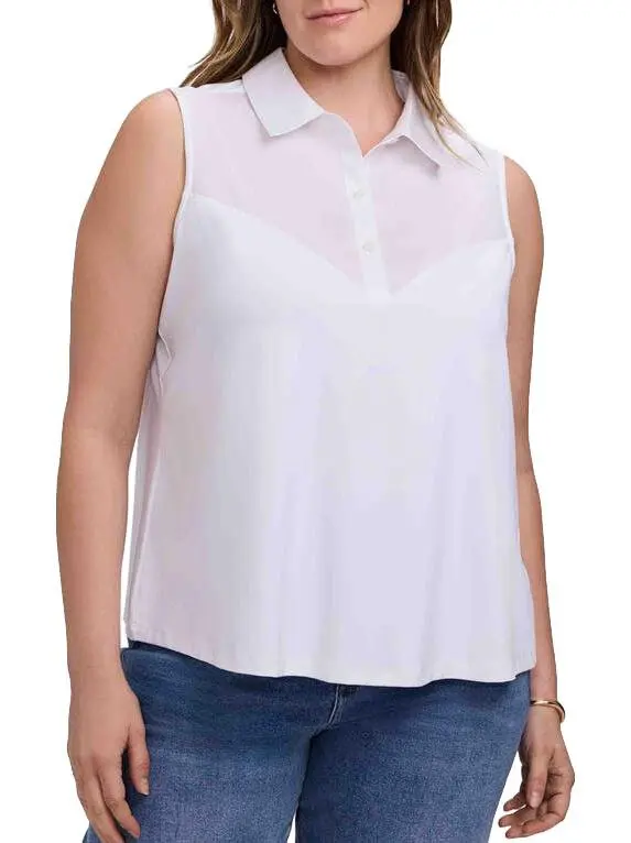 Foxcroft Ricki Mixed Media Sleeveless Button-up Shirt - White