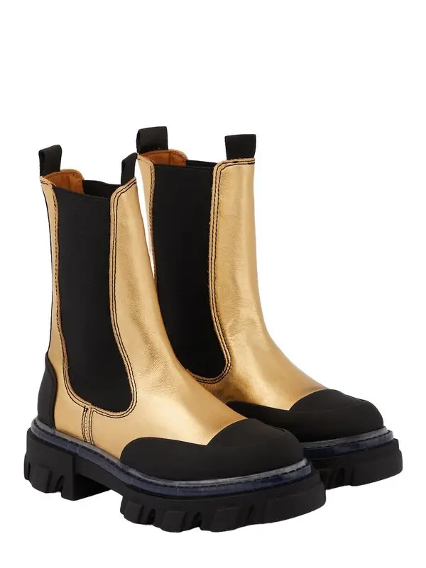 GANNI Metallic Chelsea Boots - Gold
