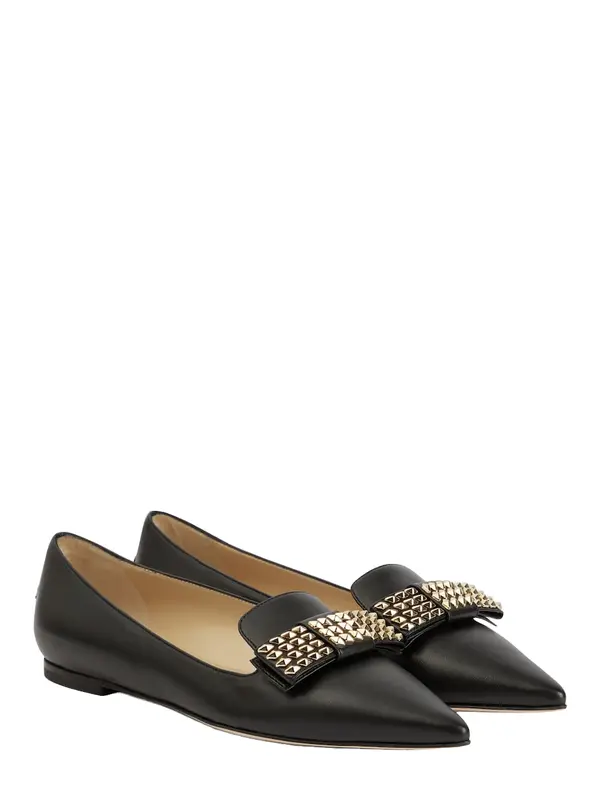 JIMMY CHOO Gala Embellished Leather Ballet Flats - Black