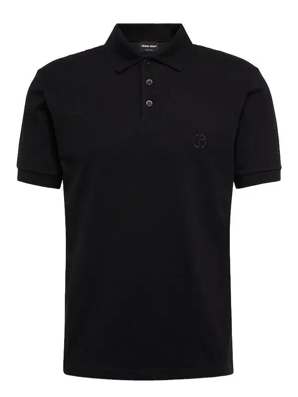 Giorgio Armani Cotton-blend Piqué Polo Shirt - Black