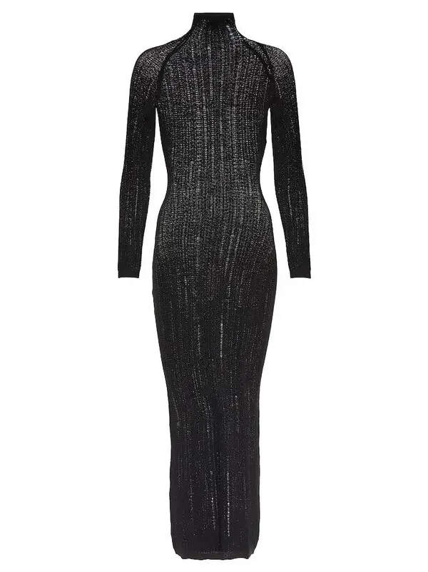 Alaïa Distressed Wool-blend Midi Dress - Black