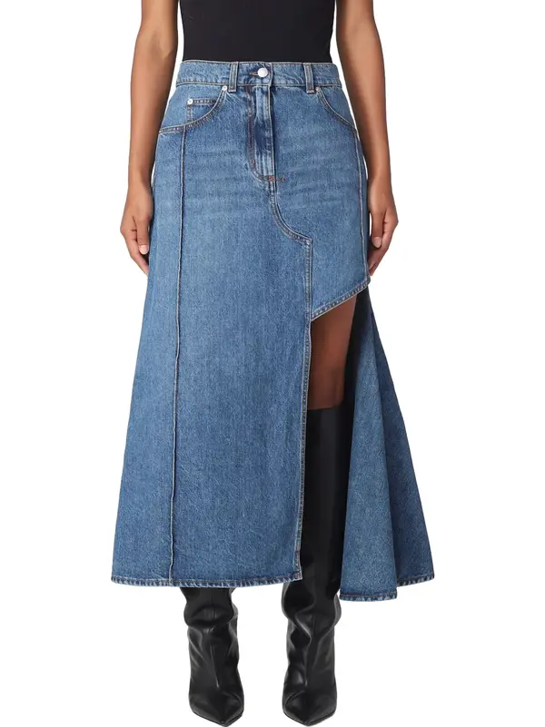 Alexander McQueen Washed Denim Skirt - Blue