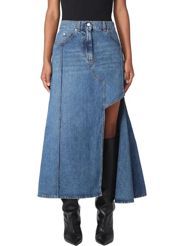 Alexander McQueen Asymmetrical Denim Midi Skirt - Blue