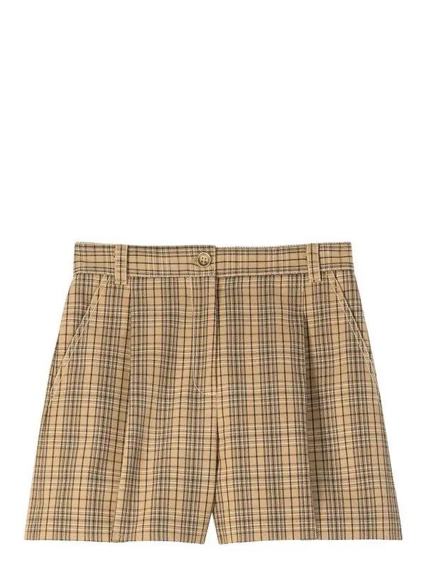 St. John Collection Line Technical Plaid Shorts - Tan Multi