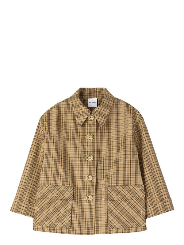 St. John Collection Line Technical Plaid Jacket - Tan Multi