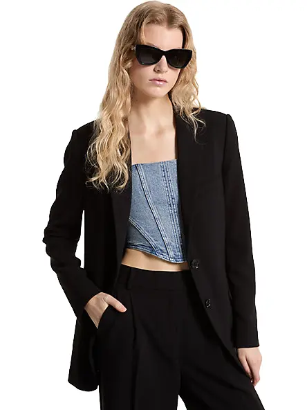 Michael Kors Crepe Boyfriend Blazer - Black