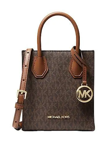 Michael Kors Mercer Extra-small Logo And Leather Crossbody Bag - Brown