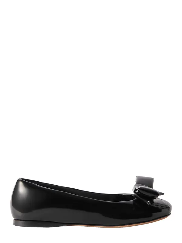 Loewe Puffy Bow-detailed Glossed-leather Ballet Flats - Black