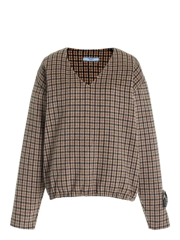 Prada Oversized Checked Cashgora Sweater - Brown