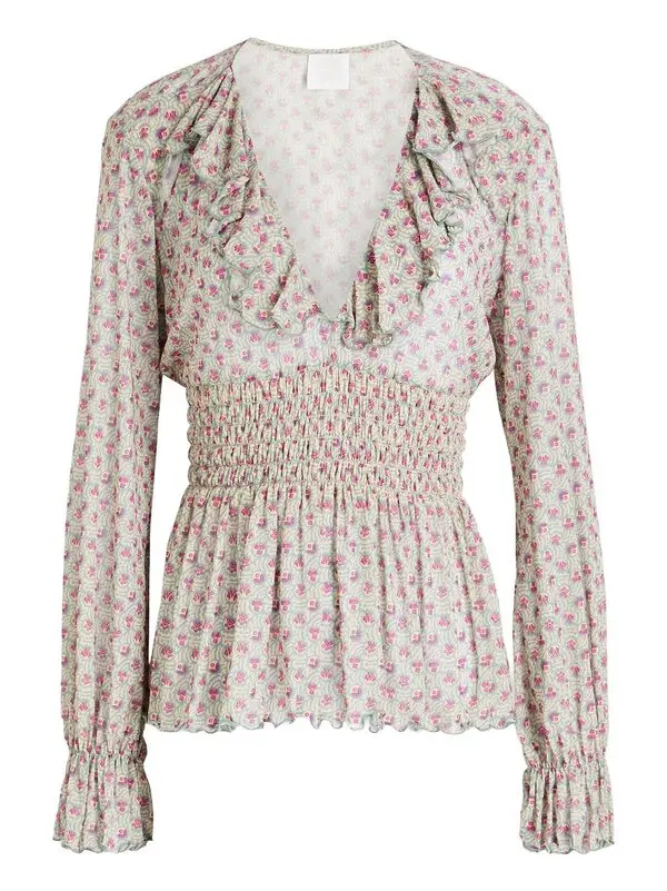 Anna Sui Ruffled Printed Top - Pastel Yellow