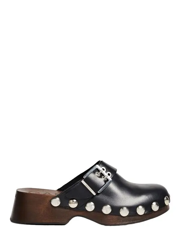 GANNI Studded Leather Clogs - Black