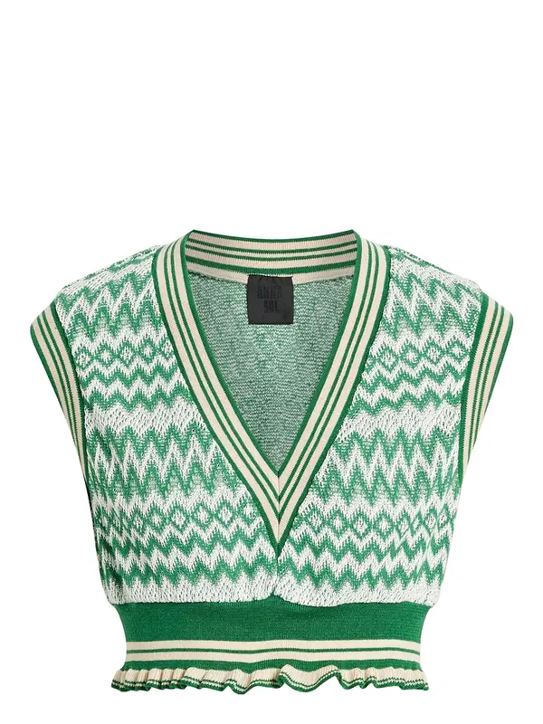 Anna Sui Cropped Jacquard-knit Vest - Green