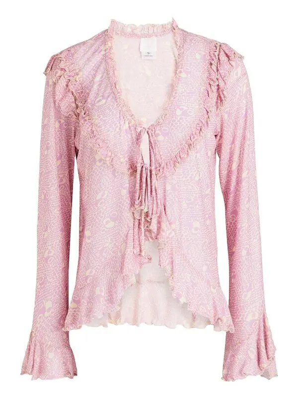 Anna Sui Ruffled Printed Tulle Top - Baby Pink