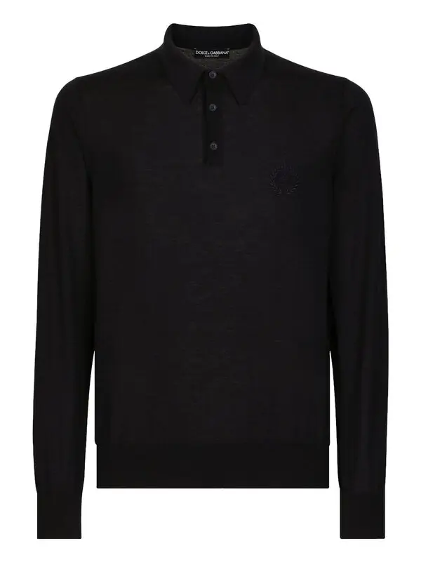 Dolce & Gabbana Logo-embroidered Cashmere Polo Shirt - Blue