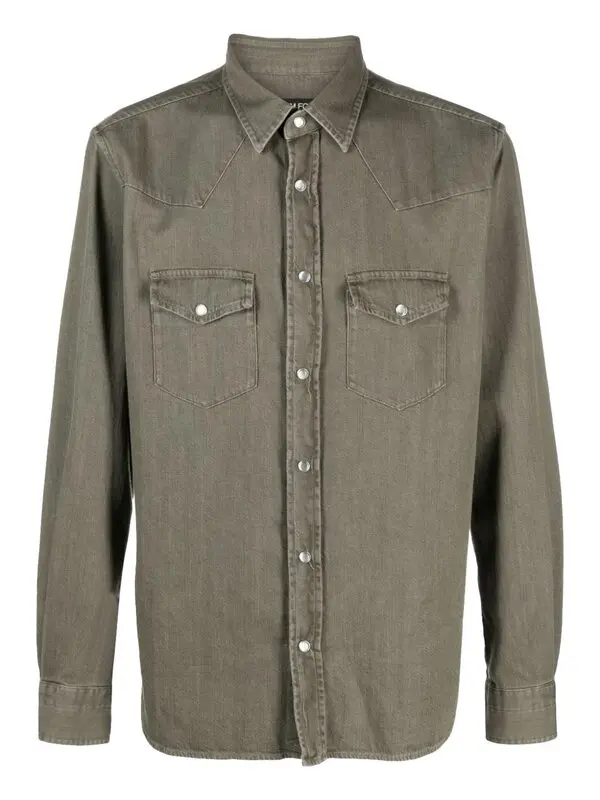 TOM FORD Pointed-collar Press-stud Denim Shirt - Green