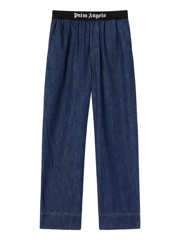 Palm Angels Logo-tape Denim Pajama Bottoms - Blue