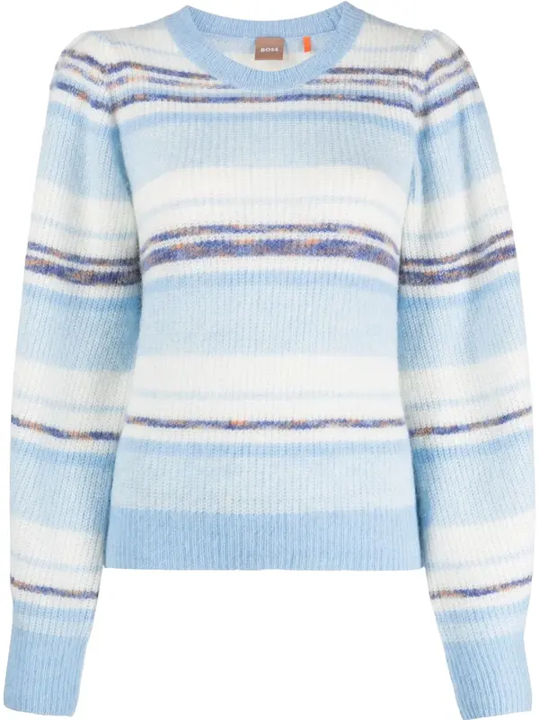 BOSS Stripe-pattern Crew-neck Sweatshirt - Blue