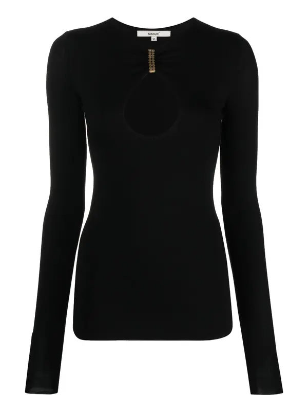 MANURI Long-sleeve Cut-out T-shirt - Black