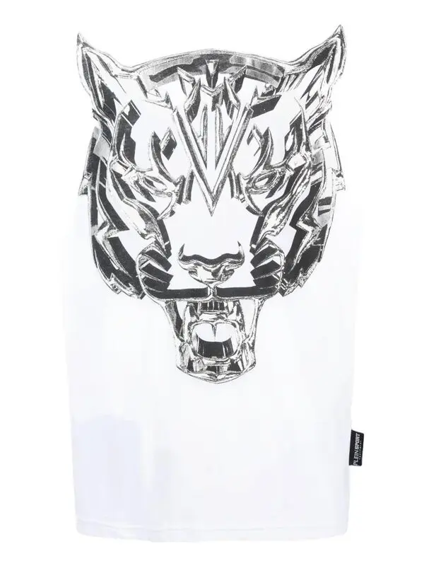 PLEIN SPORT Ss Chrome Tiger Cotton T-shirt - White