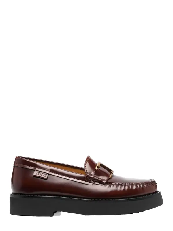TOD'S Logo-buckle Leather Loafers - Brown