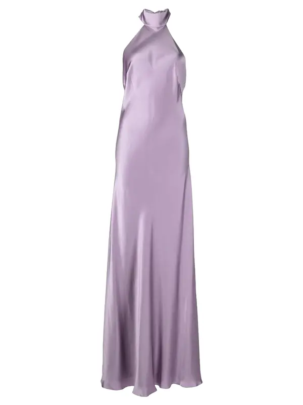 Michelle Mason Backless Halter-neck Tie Gown - Purple