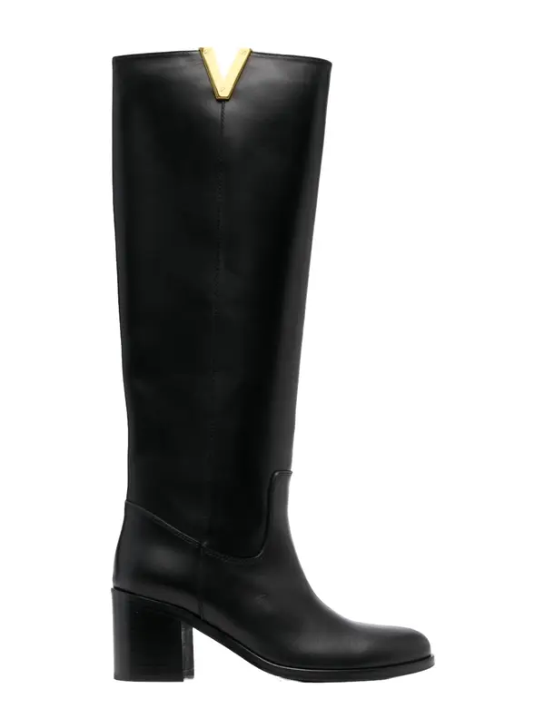 VIA ROMA 15 Logo Plaque Leather Boots - Black