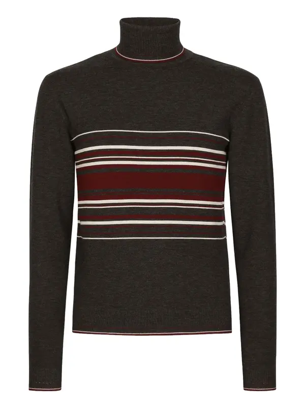 Dolce & Gabbana Striped Roll-neck Wool Jumper - Black