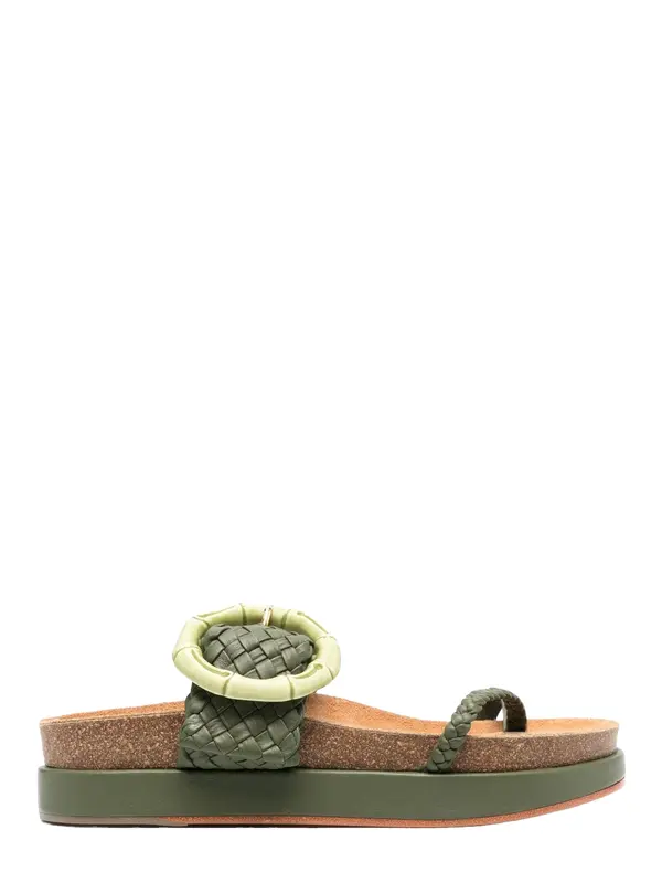 Johanna Ortiz Broadwalk Romance Leather Slides - Green