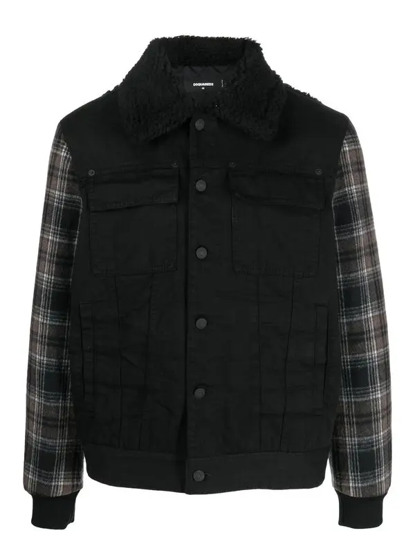 Dsquared2 Icon Bomber Jacket With Plaid Sleeves - Black