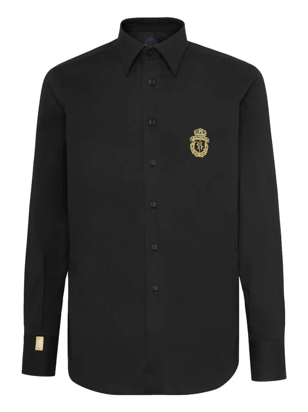 BILLIONAIRE Gordon Crest-embroidered Poplin Shirt - Black