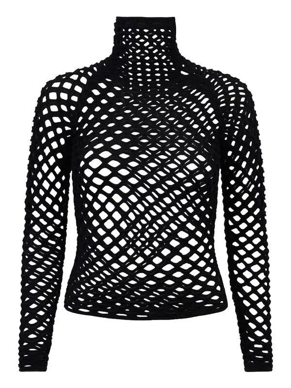 Alaïa Cage High Neck Knitted Top - Black